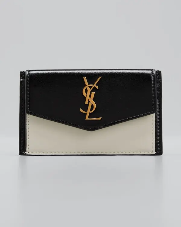 Saint Laurent Ysl Bicolor Envelope Flap Card Case Nero Crema